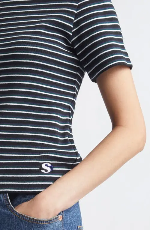 Sacai Stripe Rib Cotton T-shirt - Black