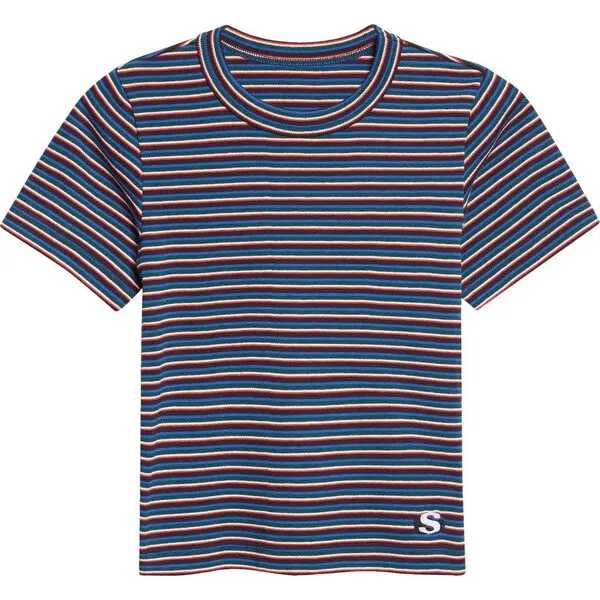 Sacai Stripe Rib Cotton T-shirt - Blue