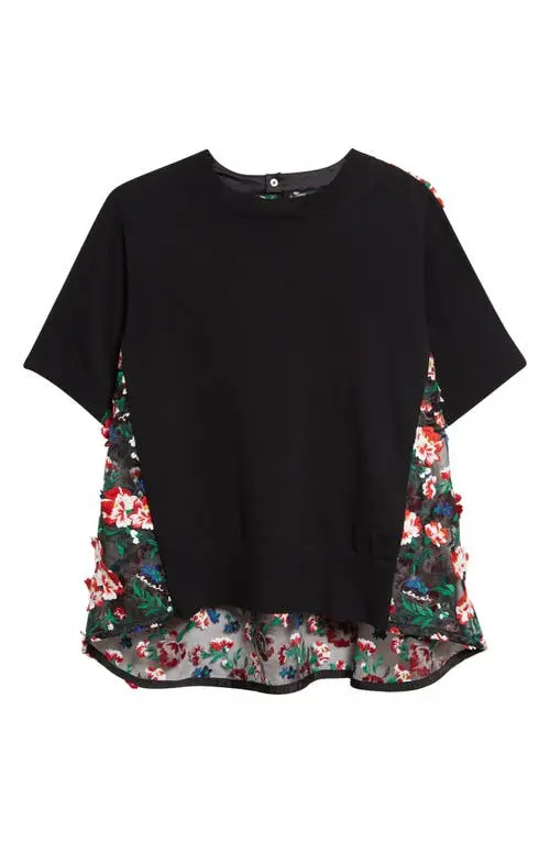 Sacai Mixed Media Embroidered Pullover Sweater - Black