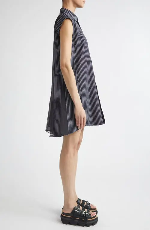 Sacai Stripe Cap Sleeve Poplin & Chiffon Shirtdress