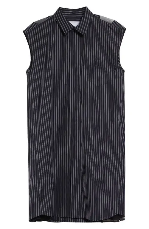 Sacai Stripe Cap Sleeve Poplin & Chiffon Shirtdress