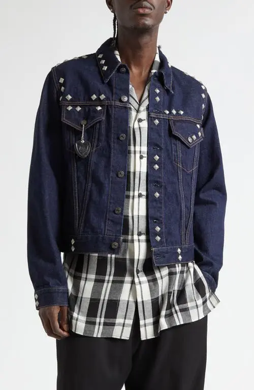 Yohji Yamamoto Studded Denim Trucker Jacket - Blue