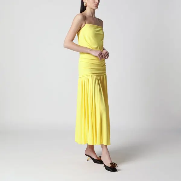 Jacquemus Abiha Pleated Midi Dress With Draping - Yellow