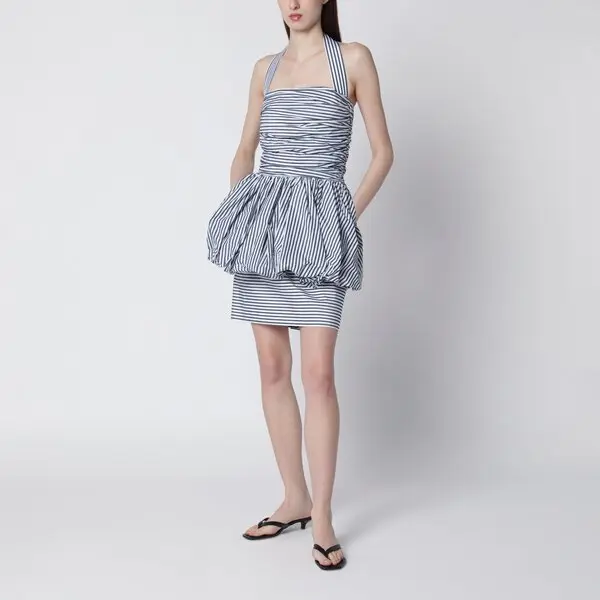 PATOU Mini Bloomer Dress With Stripes And Open Back - Light Blue