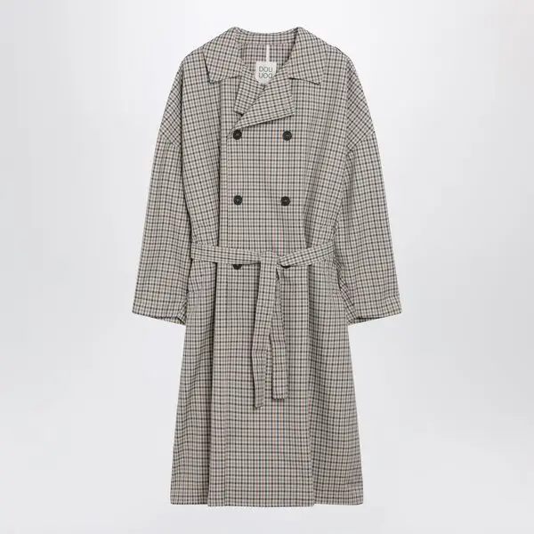 DOUUOD Double-breasted Checked Trench Coat - Beige