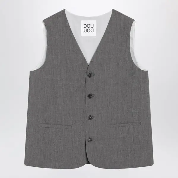 DOUUOD Single-breasted Viscose Blend Vest - Grey