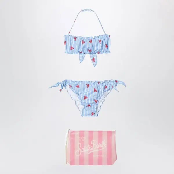 MC2 SAINT BARTH Striped Bikini With Crabs And Pouch - Light Blue