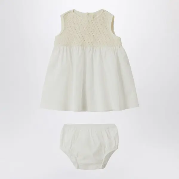 TEDDY & MINOU Cream-colored Openwork Knit Dress With Voile - White