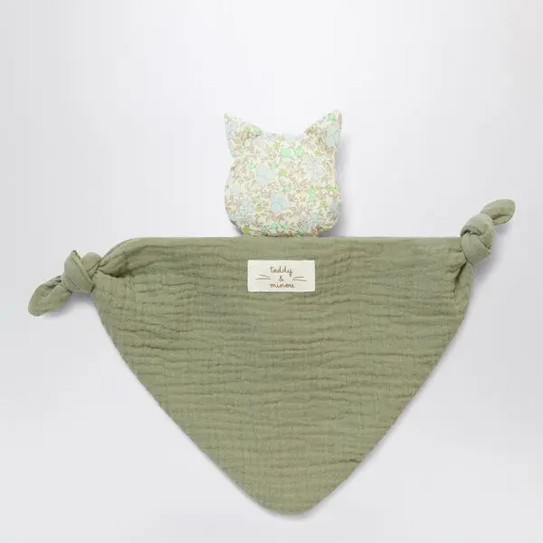 TEDDY & MINOU Sage Muslin Doudou With Kitten - Green