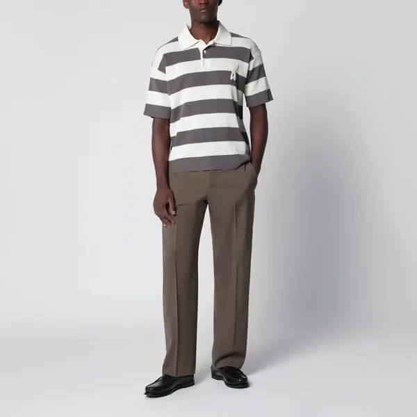 AMI Paris De Coeur Striped Knit Polo Shirt - White