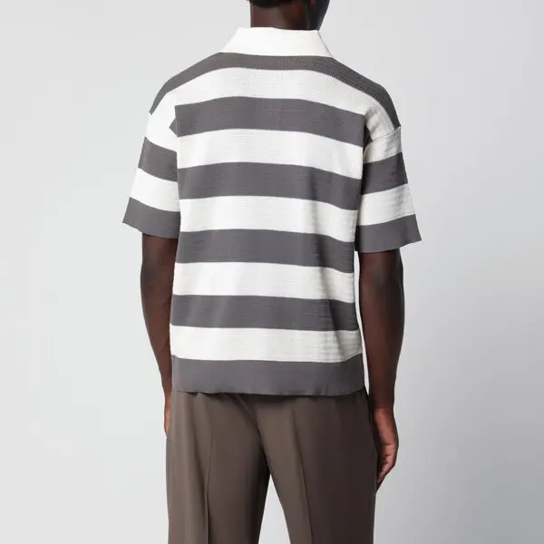 AMI Paris De Coeur Striped Knit Polo Shirt - White