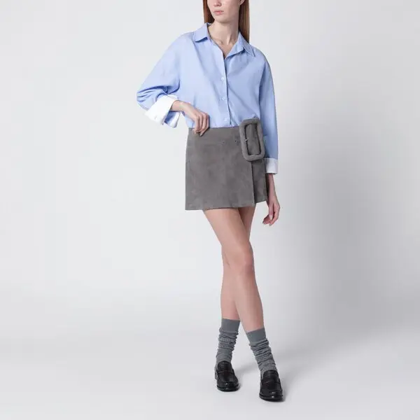 AMI Paris Suede Mini Skirt With Buckle Belt - Grey