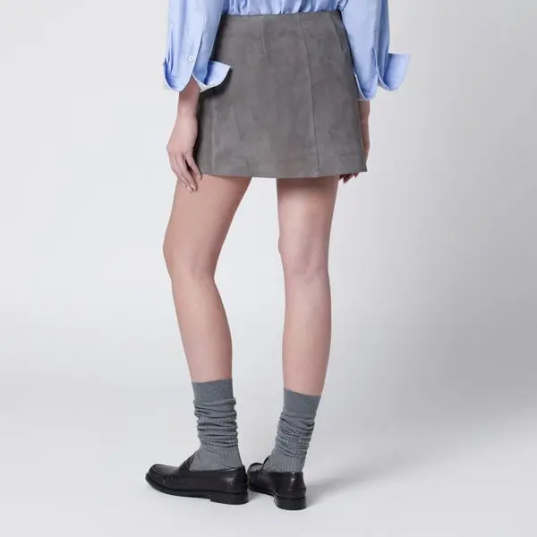 AMI Paris Suede Mini Skirt With Buckle Belt - Grey