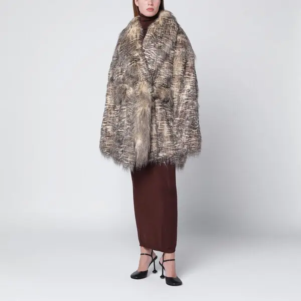 ENTIRE STUDIOS Juno Faux Fur Coat With Belt - Beige