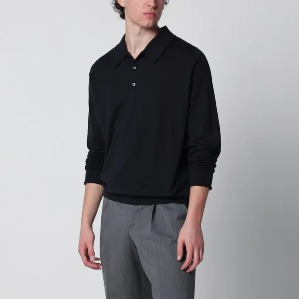 John Smedley Navy Finchley Polo In Cotton - Blue