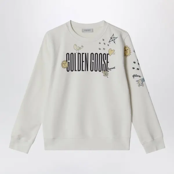 GOLDEN GOOSE Cotton Sweatshirt With Logo Print - White