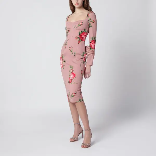 Dolce & Gabbana Bouquet Rose Print Sheath Midi Dress - Pink