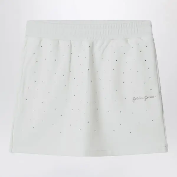 GOLDEN GOOSE Cotton Mini Skirt With Rhinestone Embellishments - White
