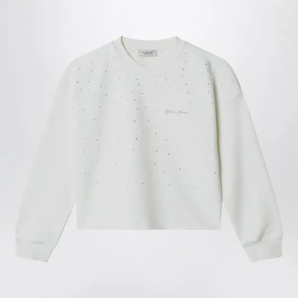 GOLDEN GOOSE Cotton Sweatshirt With Rhinestone Embellishments - White