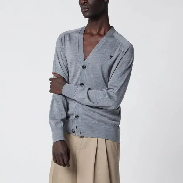 AMI Paris De Coeur Wool Cardigan - Grey