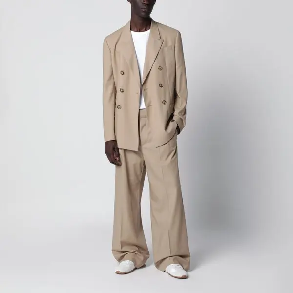 AMI Paris Double-breasted Virgin Wool Gabardine Jacket - Beige