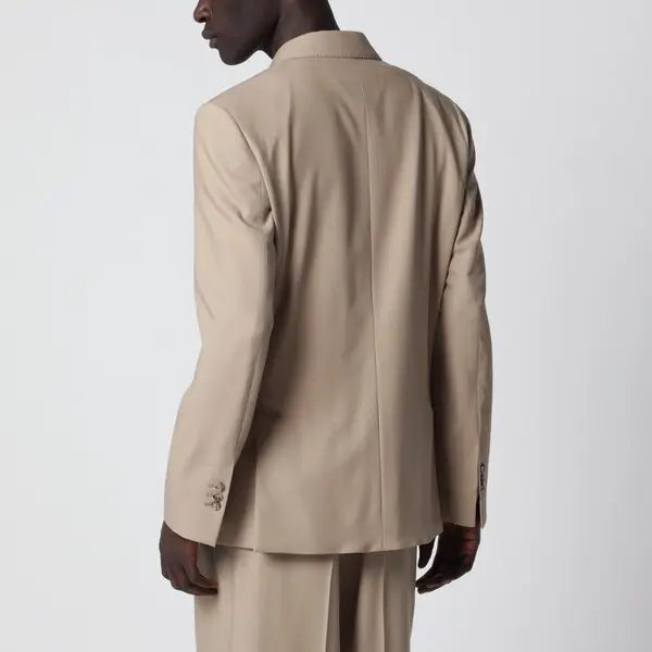 AMI Paris Double-breasted Virgin Wool Gabardine Jacket - Beige