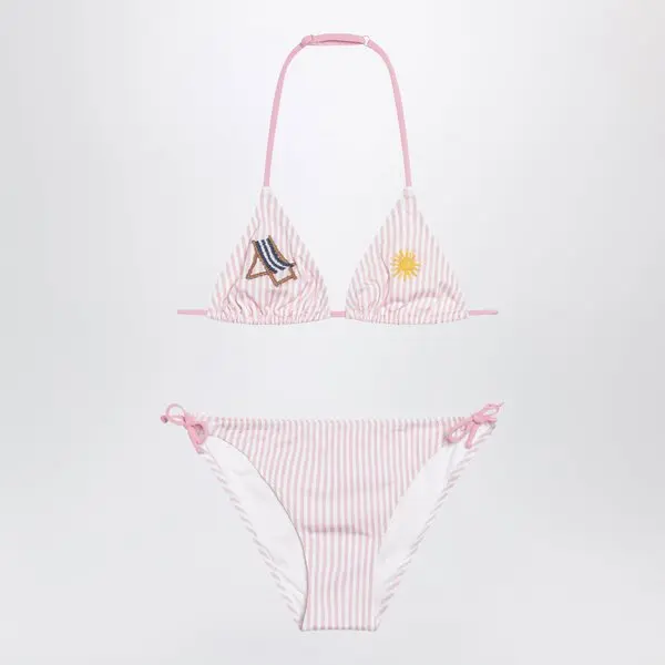MC2 SAINT BARTH Striped Bikini With Embroidered Details - Pink