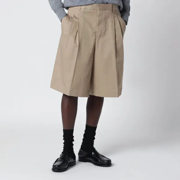Ami Pleated Bermuda Shorts In Cotton - Beige