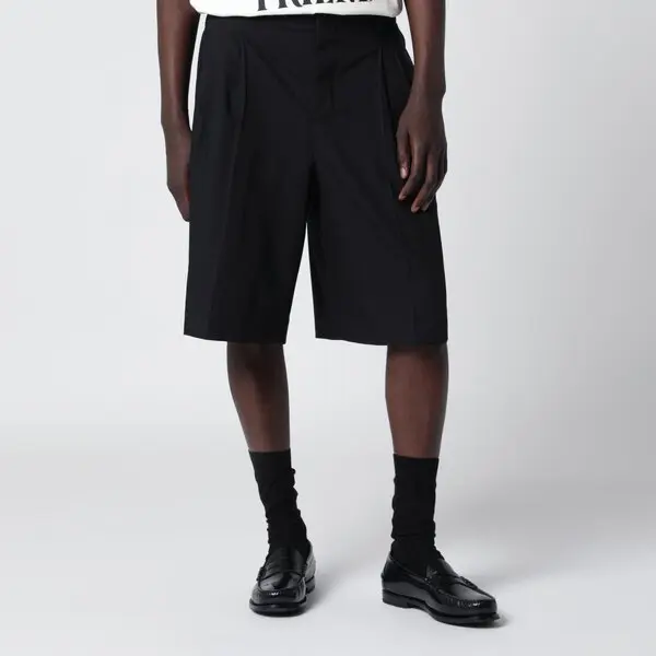 Ami Pleated Bermuda Shorts In Cotton - Black