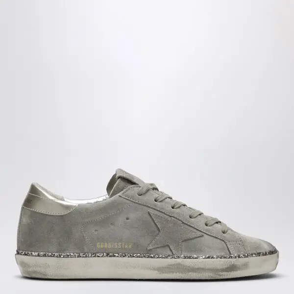 GOLDEN GOOSE Super-star Suede Sneakers With Glitter Trim - Beige