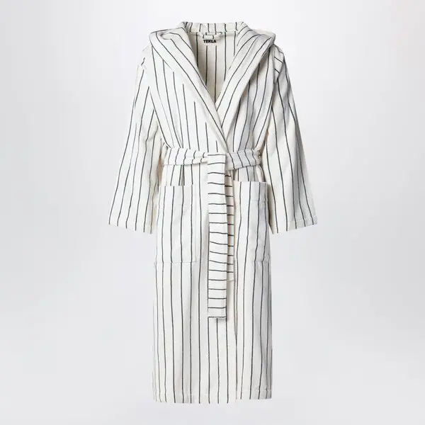 TEKLA Hooded Organic Cotton Bathrobe In Racing Stripes - Green