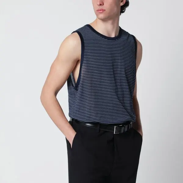 AMI Paris Striped Tank Top Ink/white With Logo