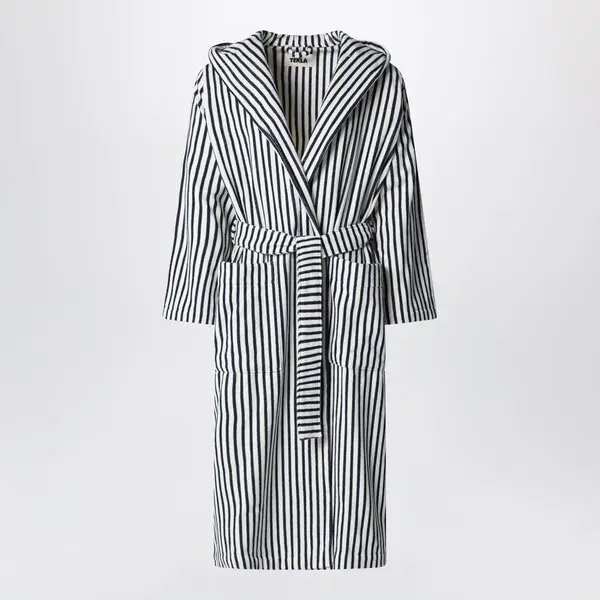 TEKLA White And Black Striped Bathrobe - Blue