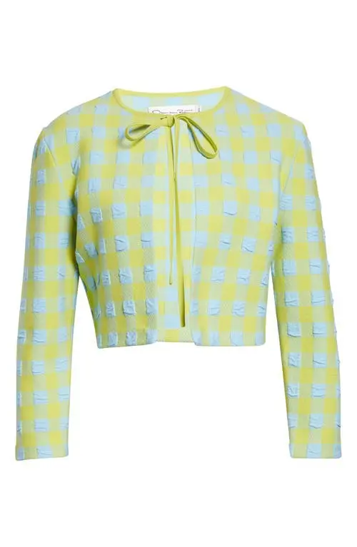 Oscar De La Renta Gingham Jacquard Crop Cardigan - Cerulean/pear