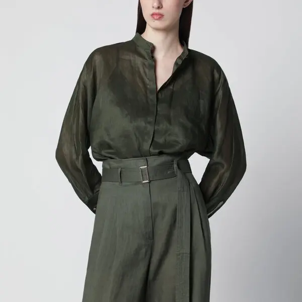 Max Mara Ramie Canvas Shirt In Khaki - Green