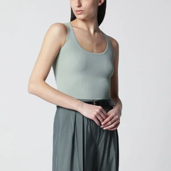 Max Mara Sleeveless Ribbed Top In Sage Technical Yarn - Green