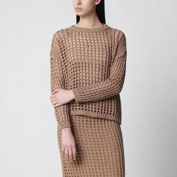 Max Mara Cotton Mesh Long-sleeve Sweater In Desert - Brown