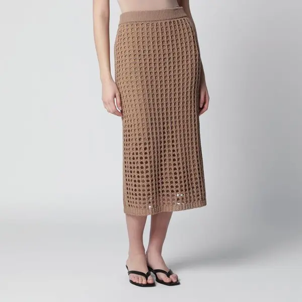 Max Mara Mesh Cotton Maxi Skirt In Desert - Brown