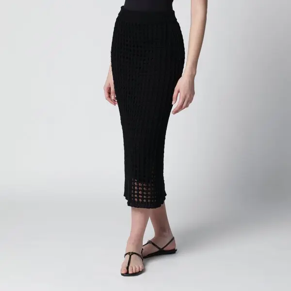 Max Mara Long Sheer Net Cotton Skirt - Black