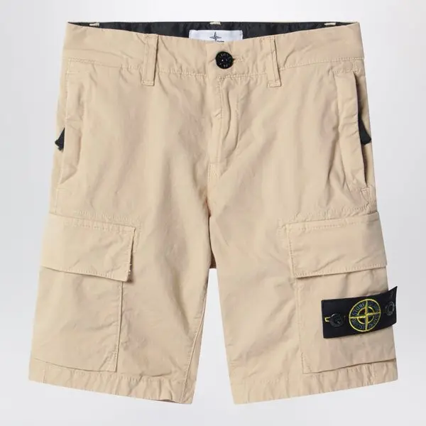 Stone Island Cargo Shorts With Compass Logo Patch - Beige