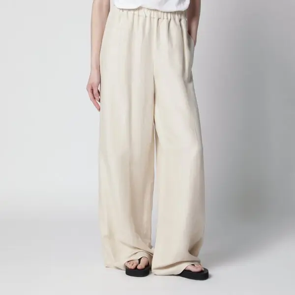 Max Mara Wide-leg Linen And Silk Twill Trousers - Beige