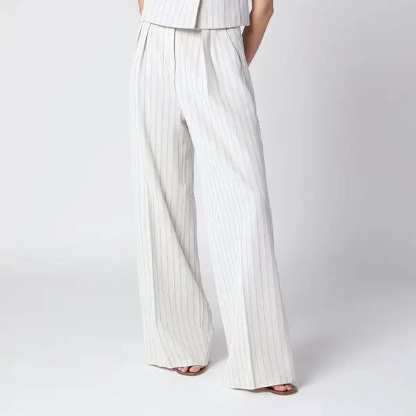 Max Mara Wide Pinstripe Piqué Jersey Trousers - White