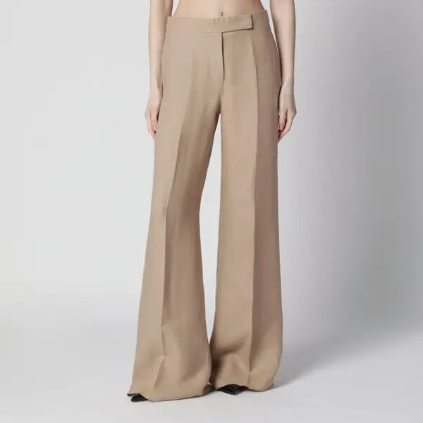Max Mara Regular-fit Linen Natté Trousers In Sand - Beige