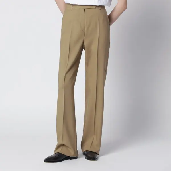 Max Mara Wide-leg Trousers In Camel Wool And Silk Poplin - Beige