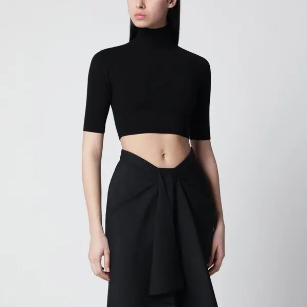 Max Mara Cropped Turtleneck Sweater In Stretch Viscose - Black