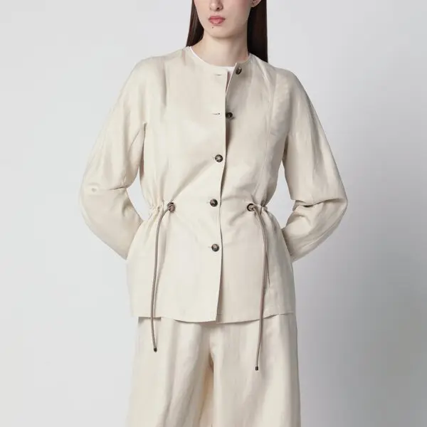Max Mara Linen And Silk Round-neck Jacket With Drawstring
