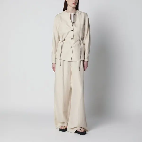 Max Mara Linen And Silk Round-neck Jacket With Drawstring