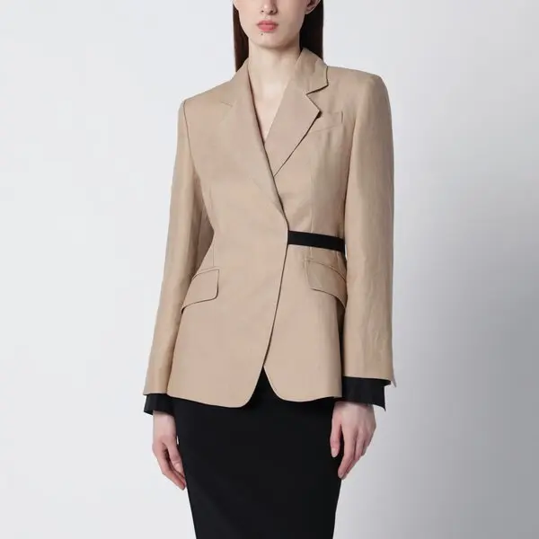 Max Mara Double-breasted Pure Linen Blazer In Camel - Beige