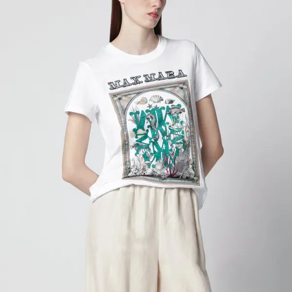 Max Mara Optical Cotton Jersey T-shirt With Front Print - White