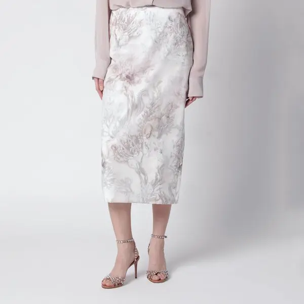 Max Mara Pencil Skirt In Printed Gabardine And Organza - White